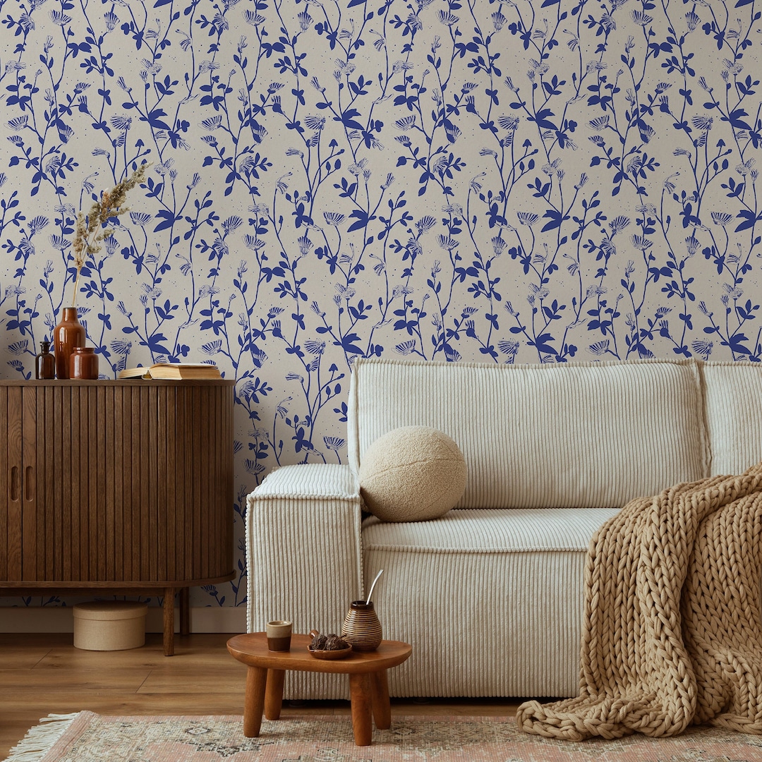 Feather Plant Wallpaper - Ultramarine, Vine Wallpaper, Upward Growing ...