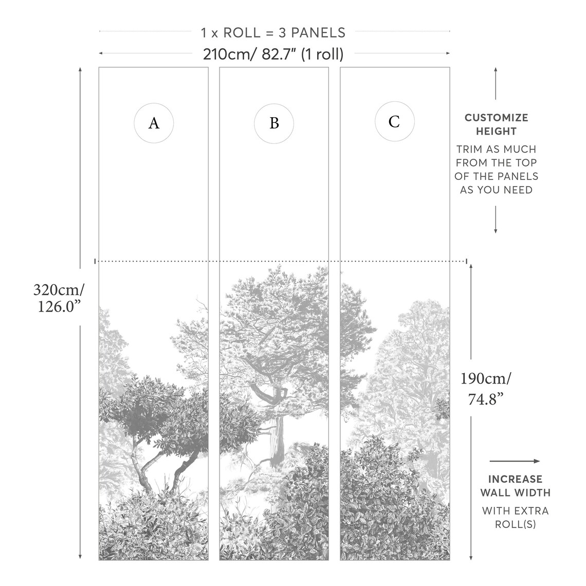 Hua Trees Mural Wallpaper Grey | Etsy