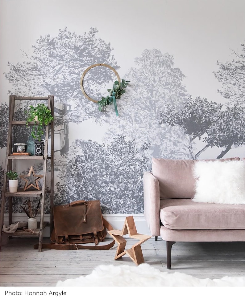 Hua Trees Mural Wallpaper Grey - Etsy UK