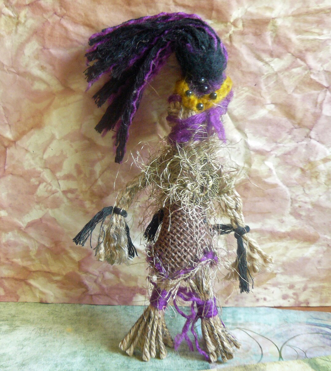 QUINN: Ooak Juju Intentions Poppet, Burlap, Twine, Magenta and Black ...