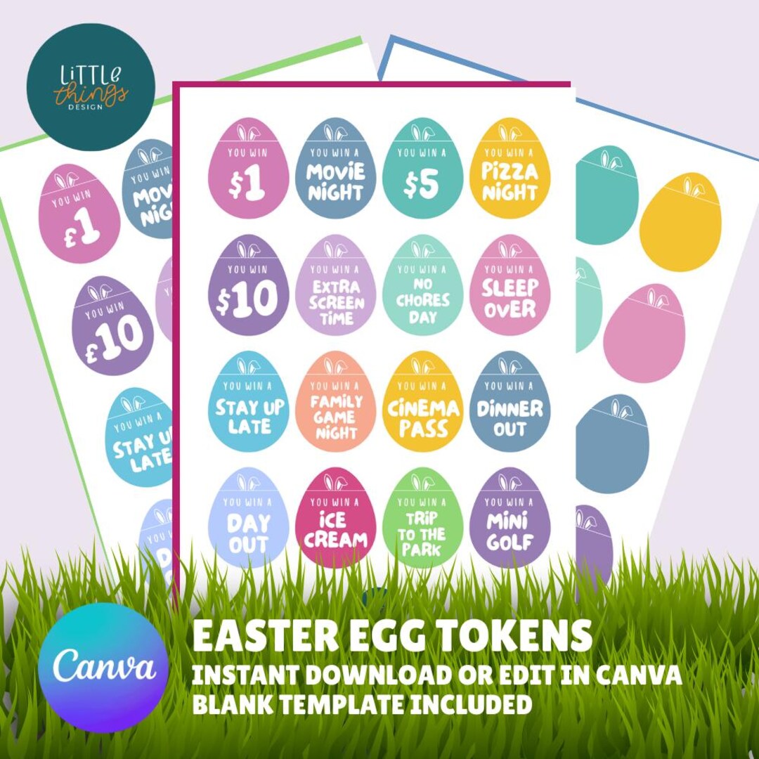 Printable Easter Egg Tokens, Easter Egg Coupons, Easter Egg Fillers ...