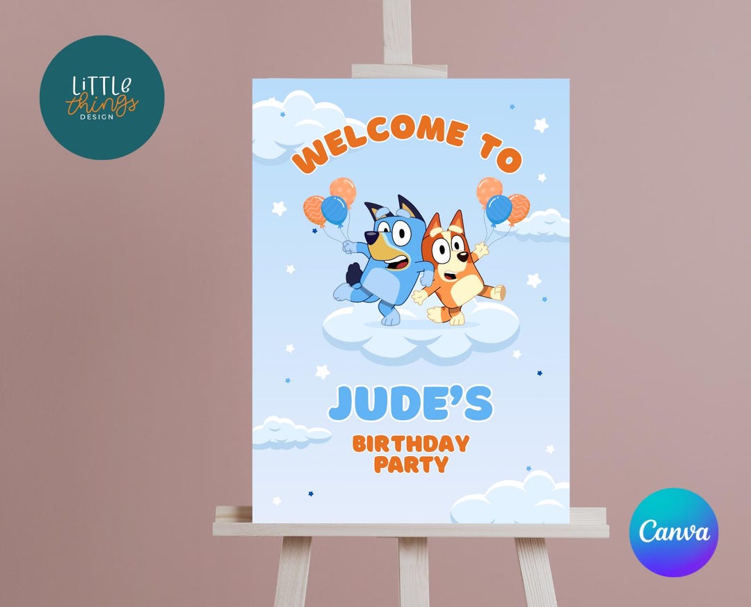 Bluey Editable Birthday Welcome Poster | Birthday Party Digital Bday ...
