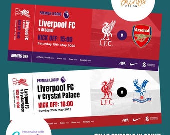 Liverpool Premier League Football Printable Ticket Download Soccer ...