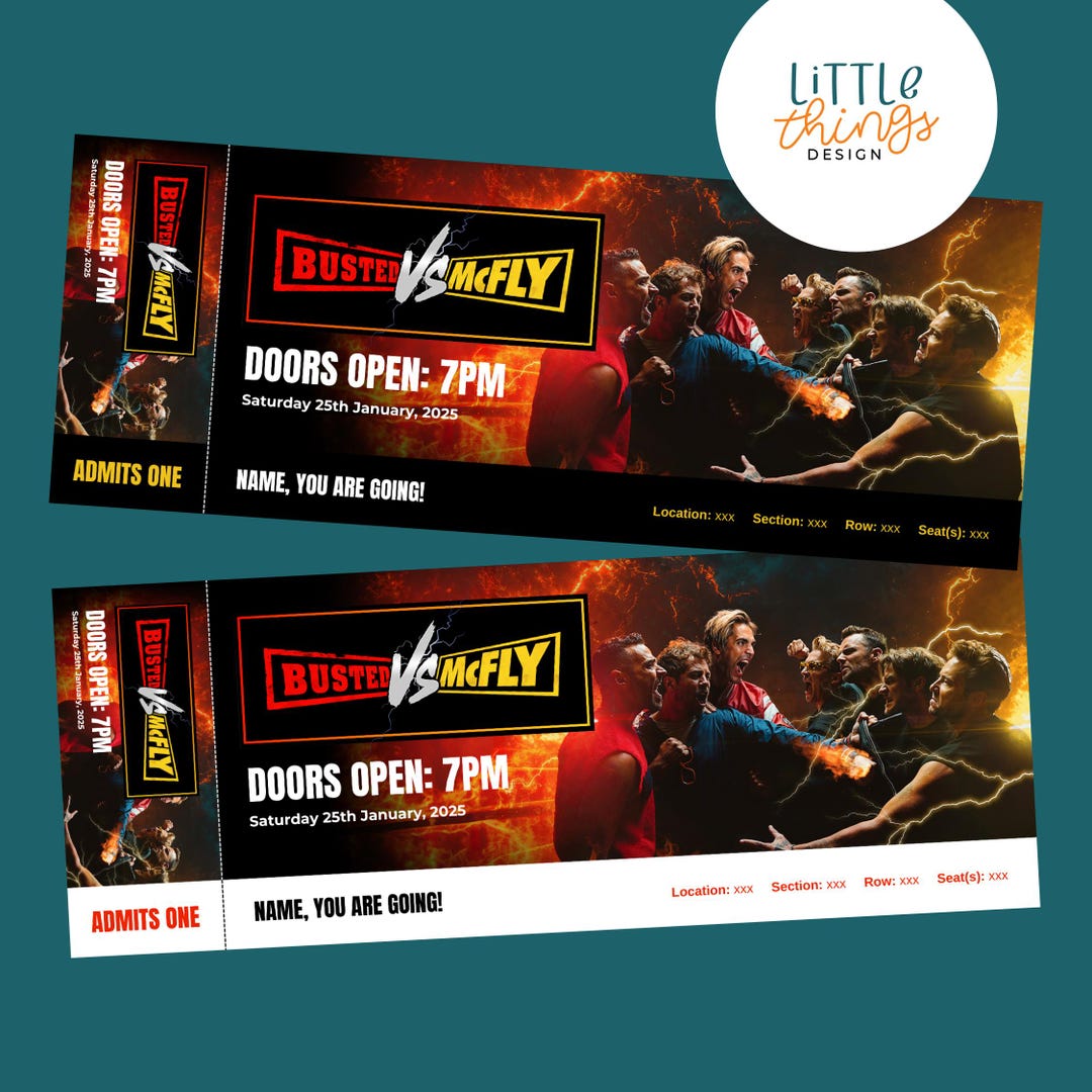 Busted Vs Mcfly Concert Printable Ticket Download Present Gift Template ...