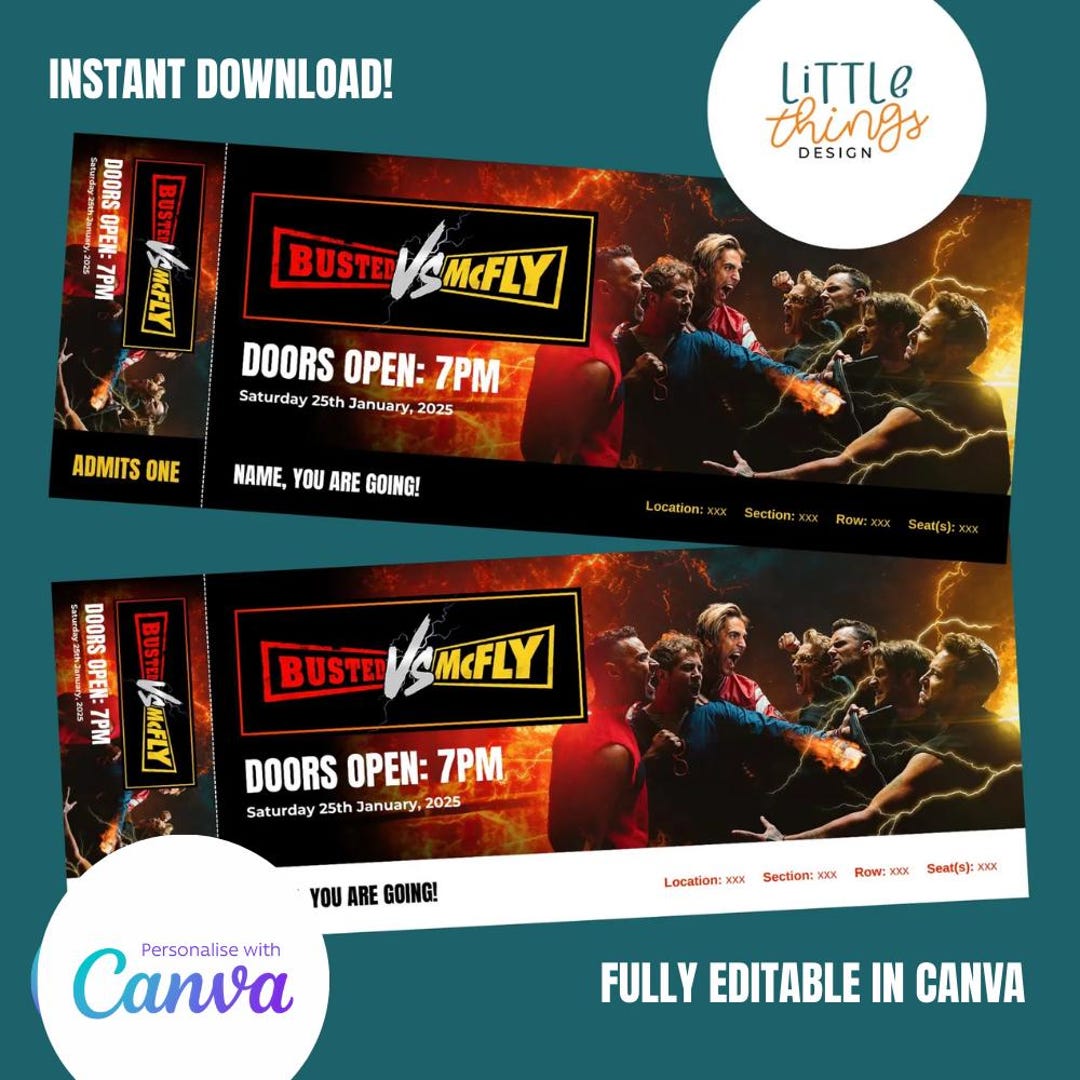 Busted Vs Mcfly Concert Printable Ticket Download Present Gift Template ...