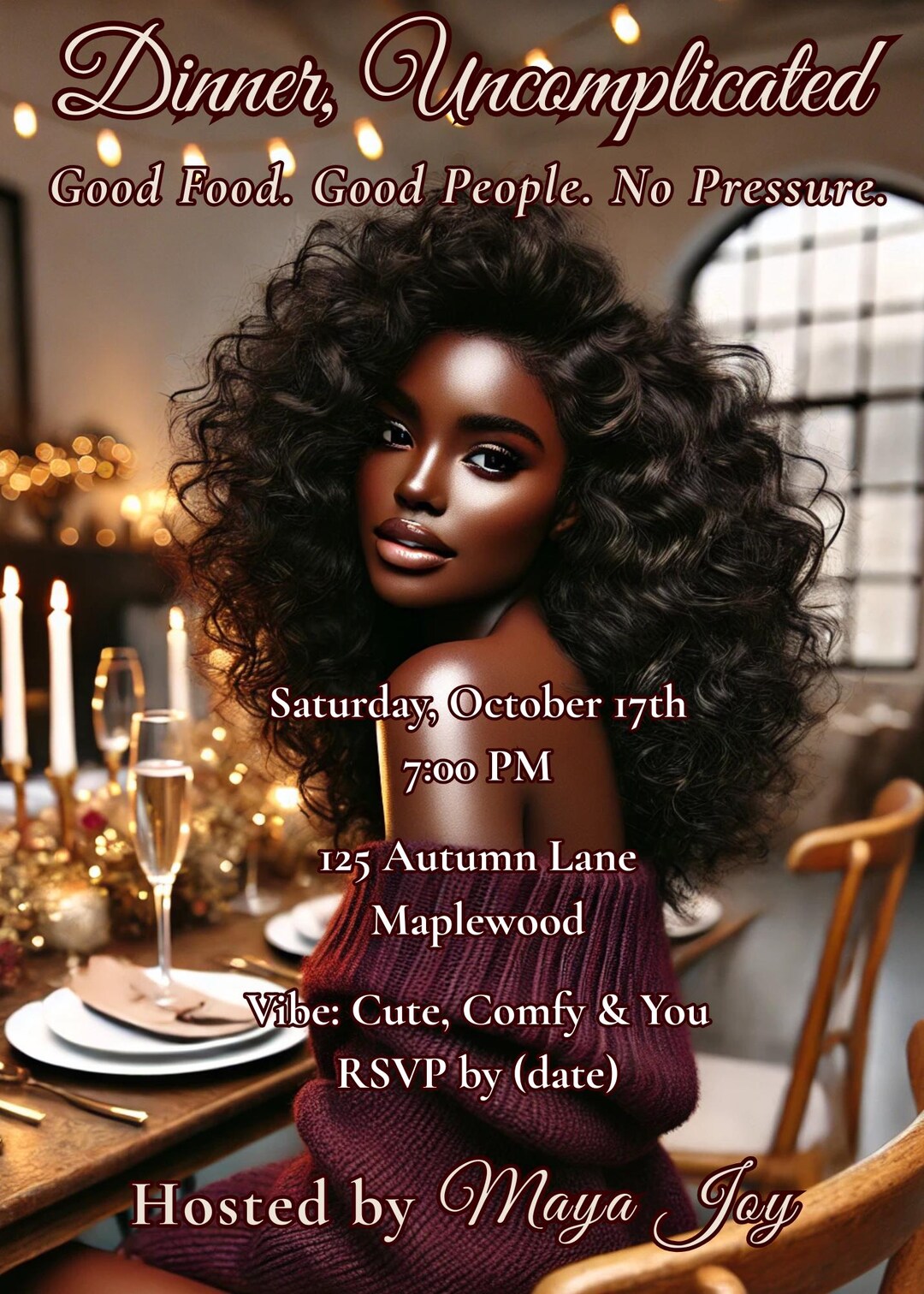 Editable Casual Dinner Invitation | Printable Black Women’s Dinner ...
