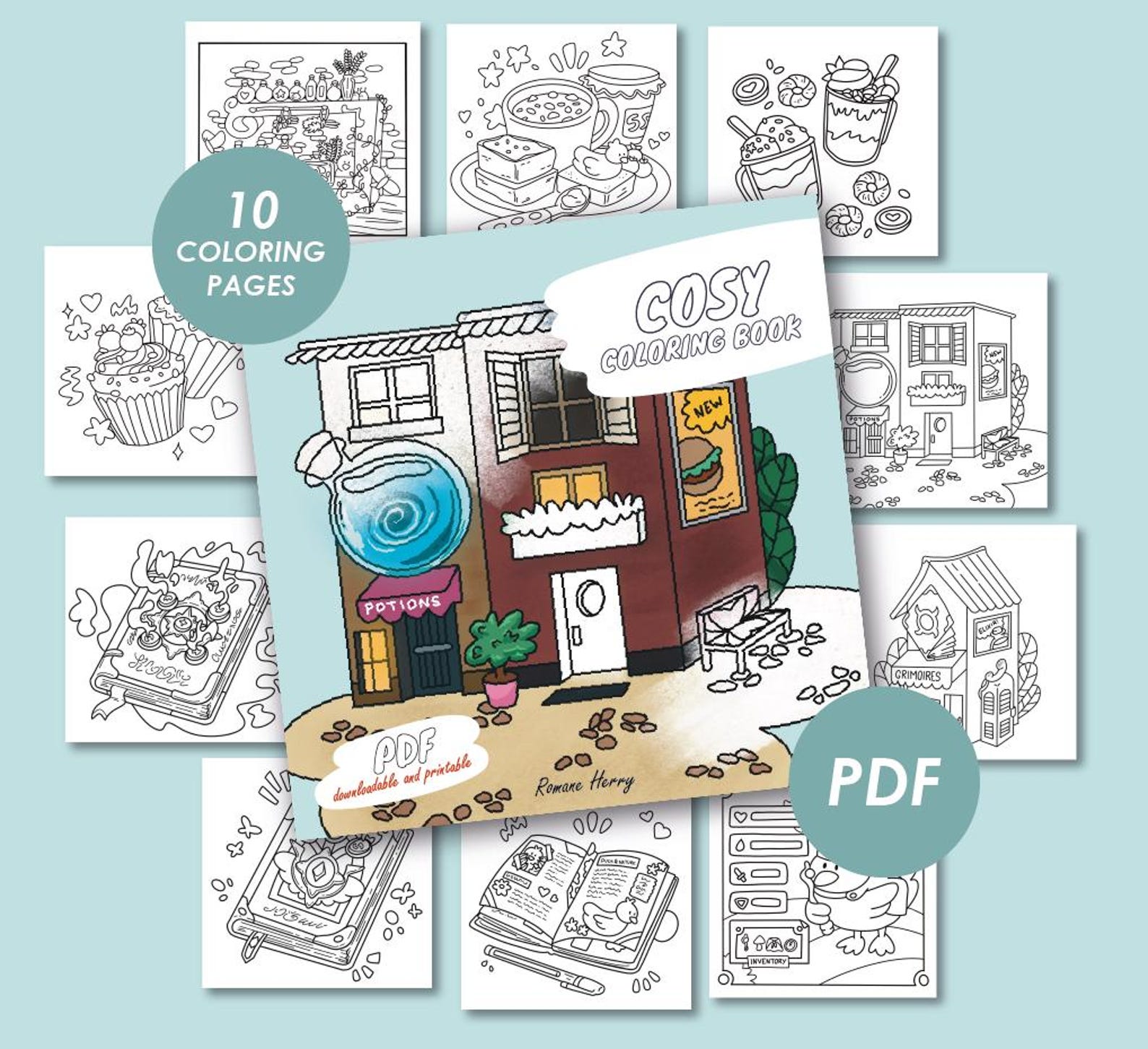 Cosy Coloring Page, 10 Cute Coloring Pages for Kids and Adults, PDF ...