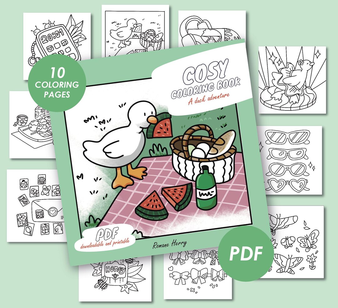 Cosy Coloring Page, 10 Cute Coloring Pages for Kids and Adults, PDF ...