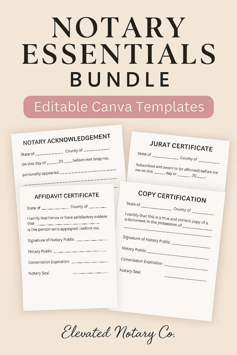 Notary Essentials Certificate Bundle | Editable Notary Templates ...