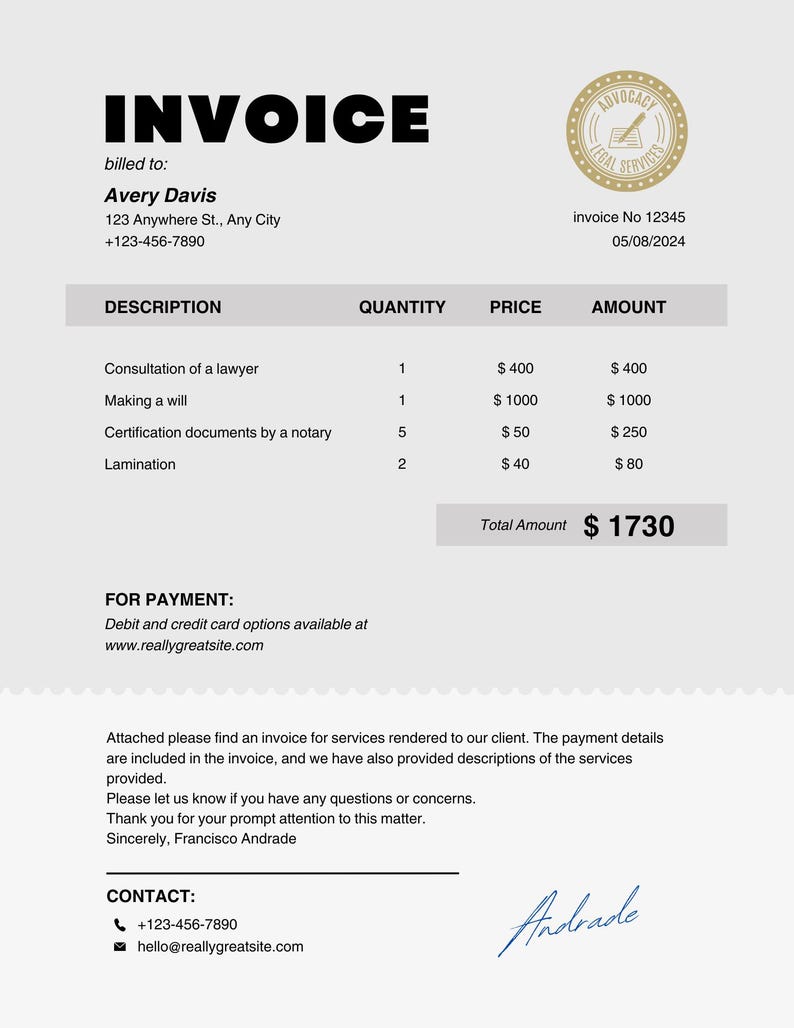 Editable Notary Invoice Template | Canva Digital Download for ...