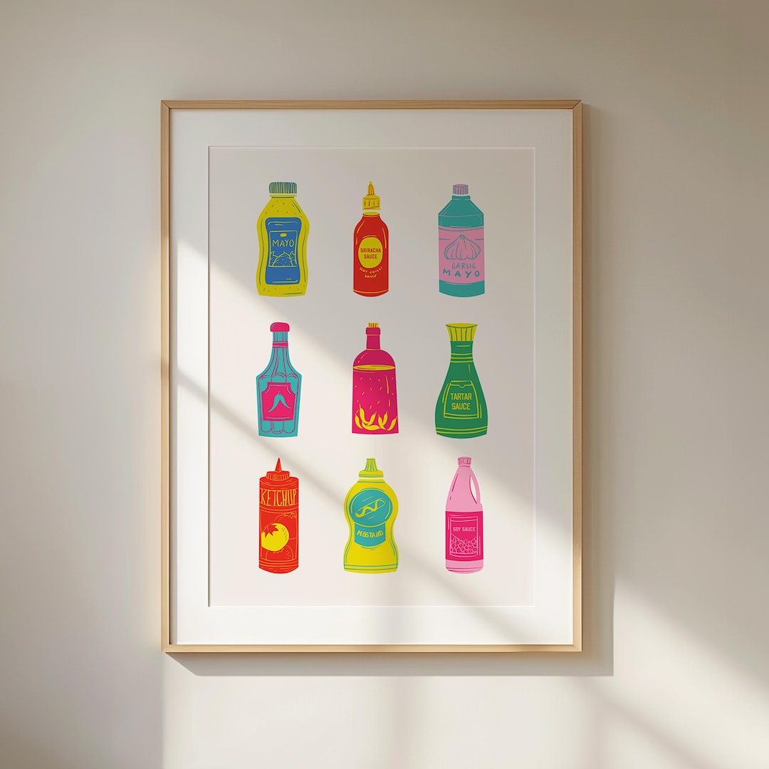 Funky Kitchen Condiments Print, Digital Food Art Prints, Colourful ...