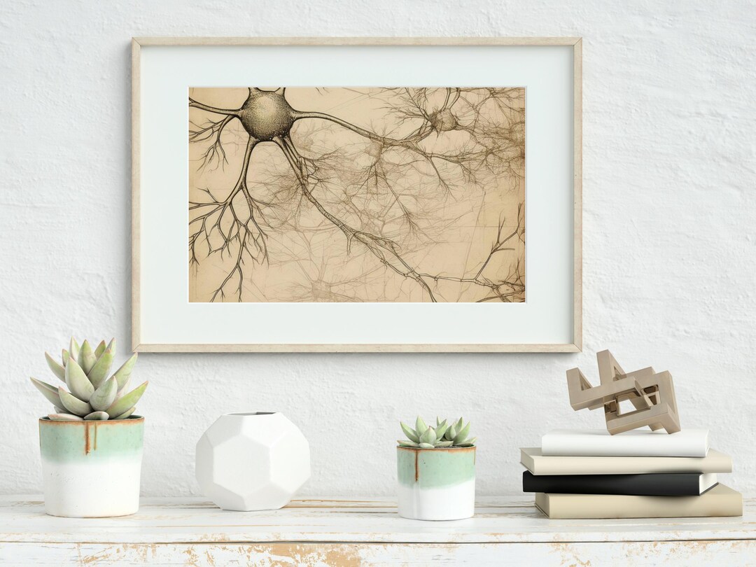 Neuron Wall Art, Science Poster Drawing, Brain Sketch Illustration ...