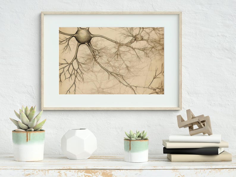 Neuron Wall Art, Science Poster Drawing, Brain Sketch Illustration ...