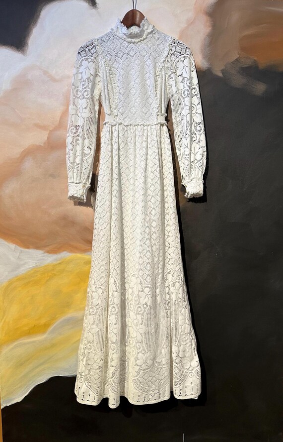 LANZ Original 1970s GUNNE SAX Style Boho White Lace V… - Gem
