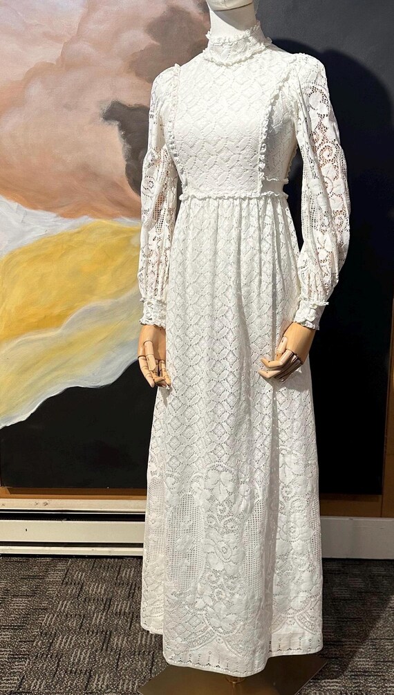 LANZ Original 1970s GUNNE SAX Style Boho White Lace V… - Gem