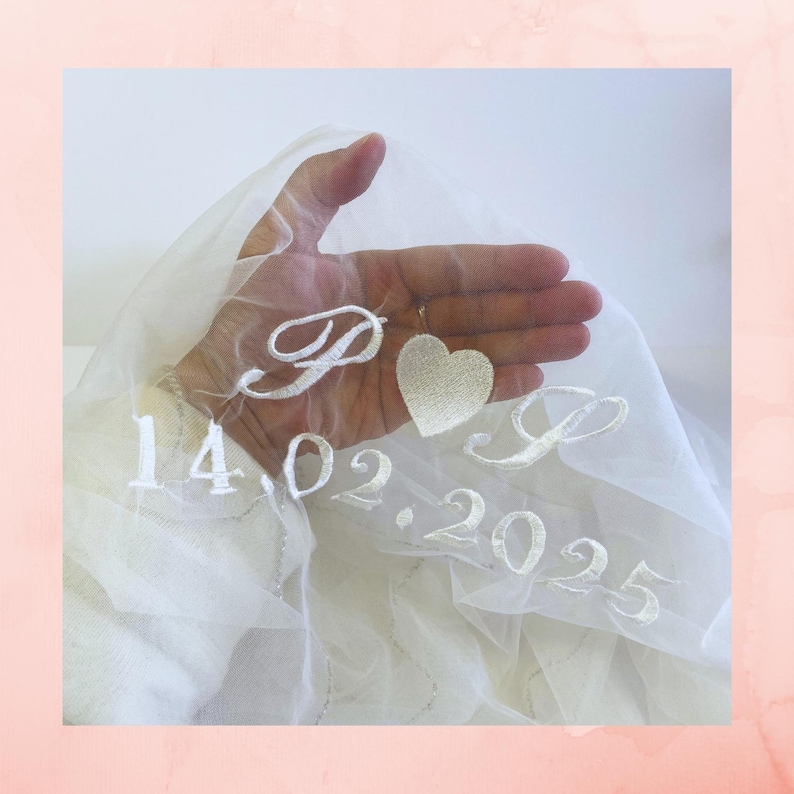 Personalised Embroidered Bridal Veil Patch – Couple Portrait, Initials ...