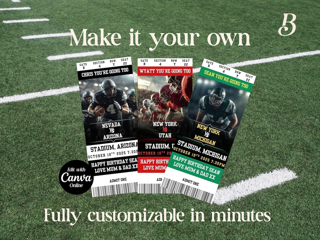 Customizable Football Ticket Template: Printable Birthday Gift (canva ...