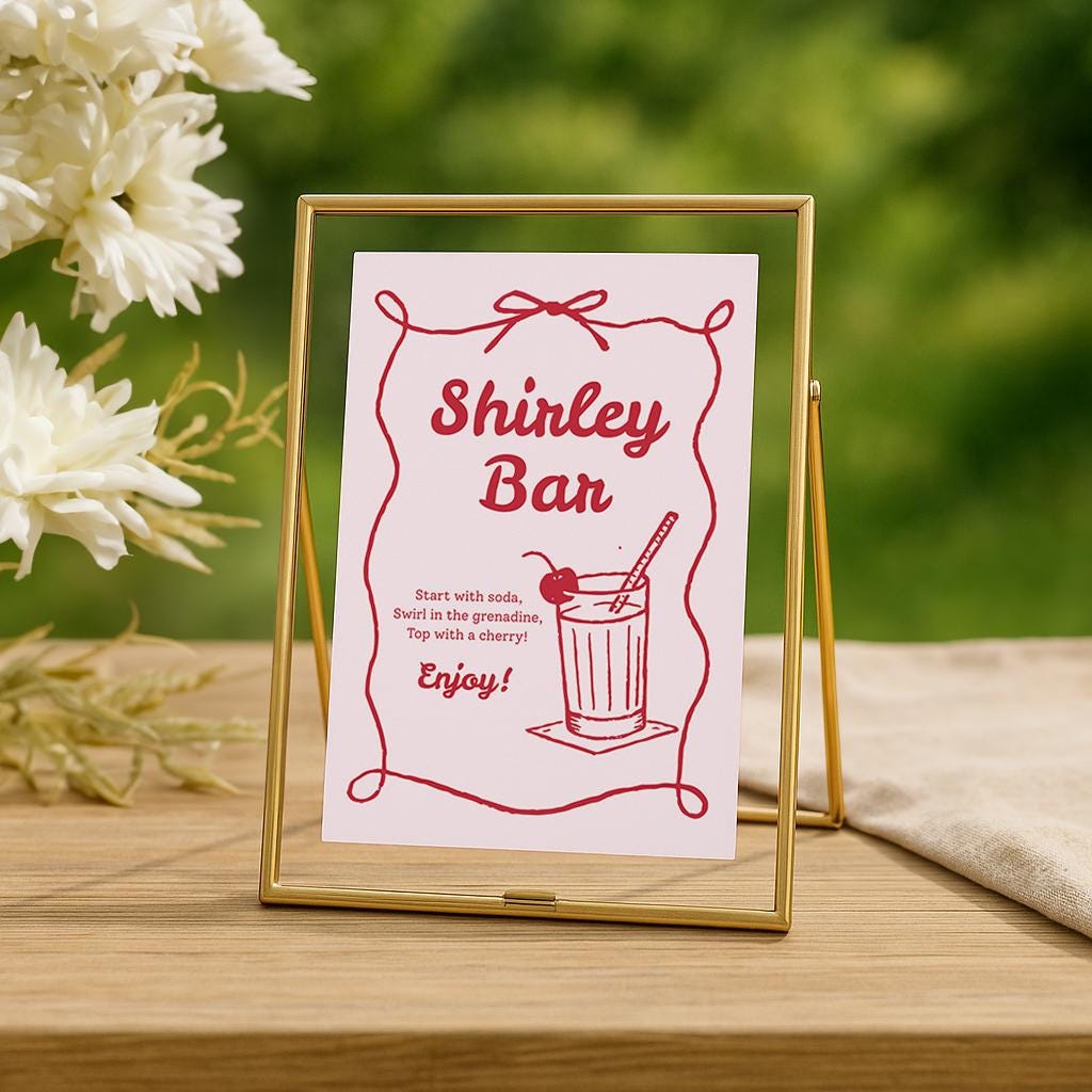 Shirley Temple Bar Sign: Bridal Shower Drink Menu, Editable Canva ...