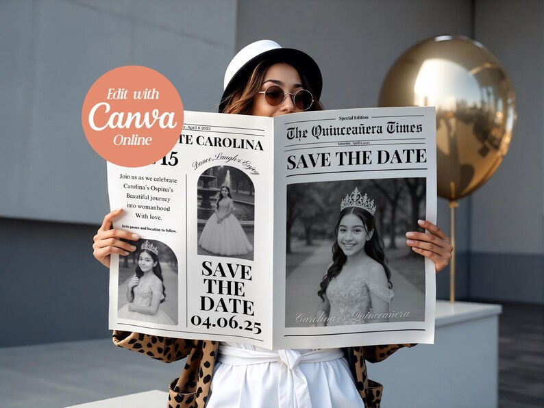 Newspaper Quinceañera Invitation Template: Editable Sweet 15 Save the ...