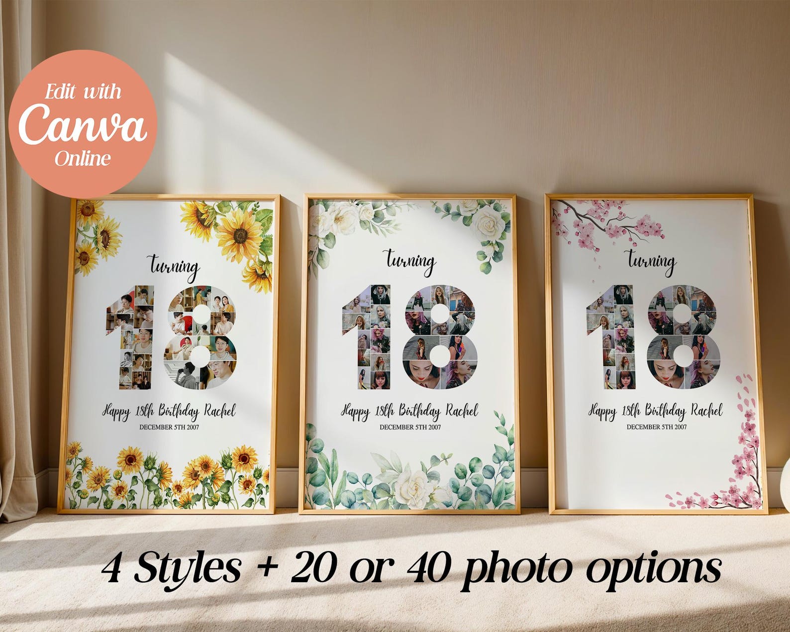 18th Birthday Photo Collage Template: Customizable Number 18, Canva ...
