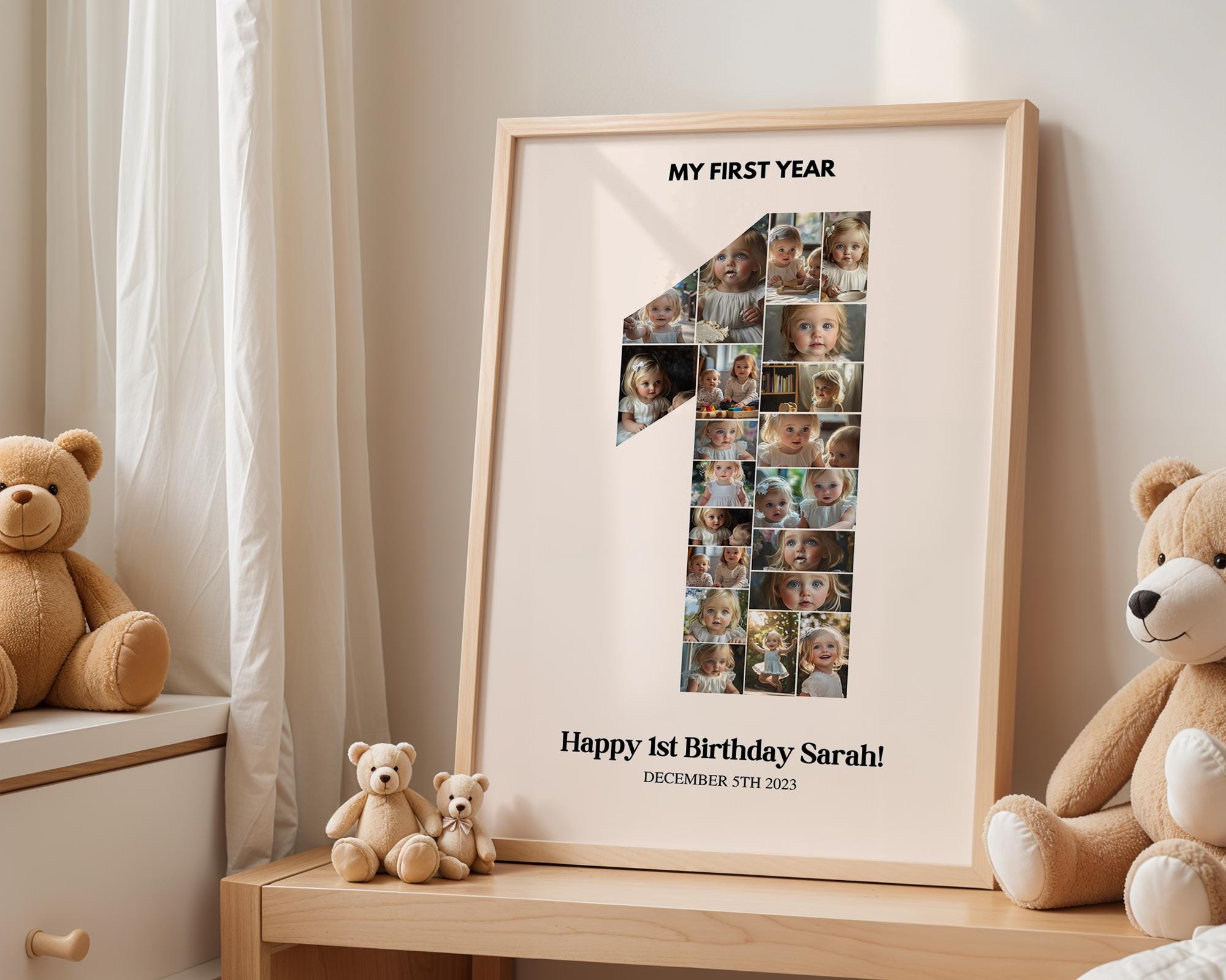 First Birthday Photo Collage: Number 1 Milestone, Canva Template ...