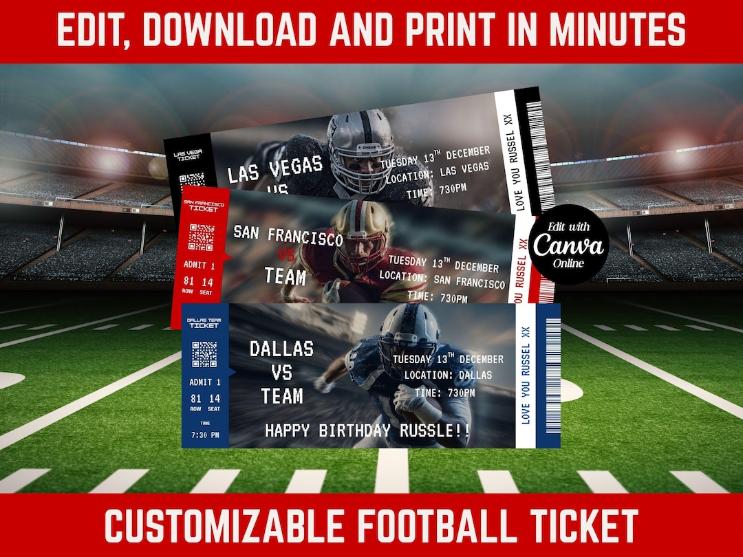 Personalized Football Ticket, Custom Game Keepsake, Surprise Gift ...