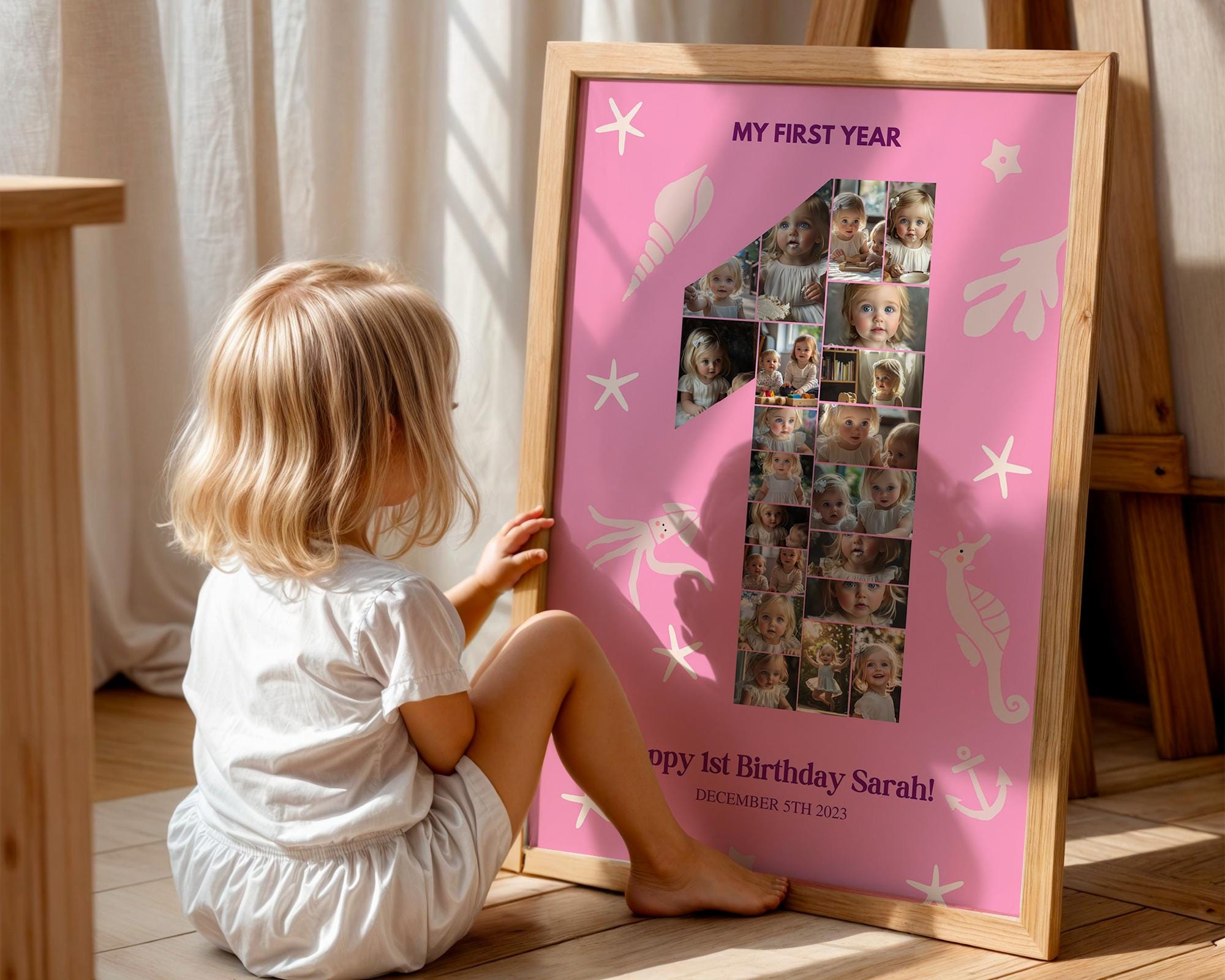 First Birthday Photo Collage: Number 1 Milestone, Canva Template ...