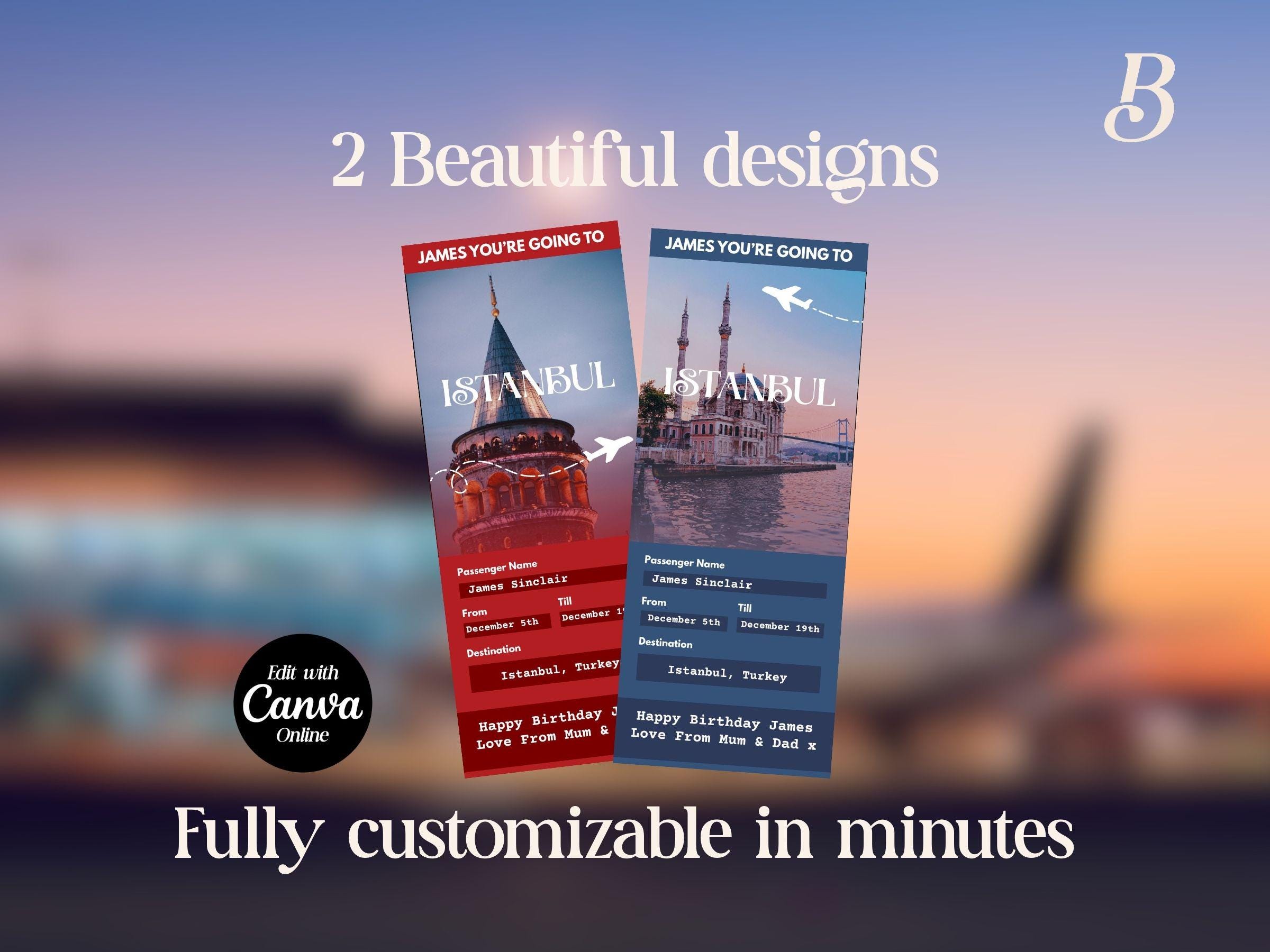 Editable Istanbul Boarding Pass: Turkey Surprise Trip Reveal (canva ...