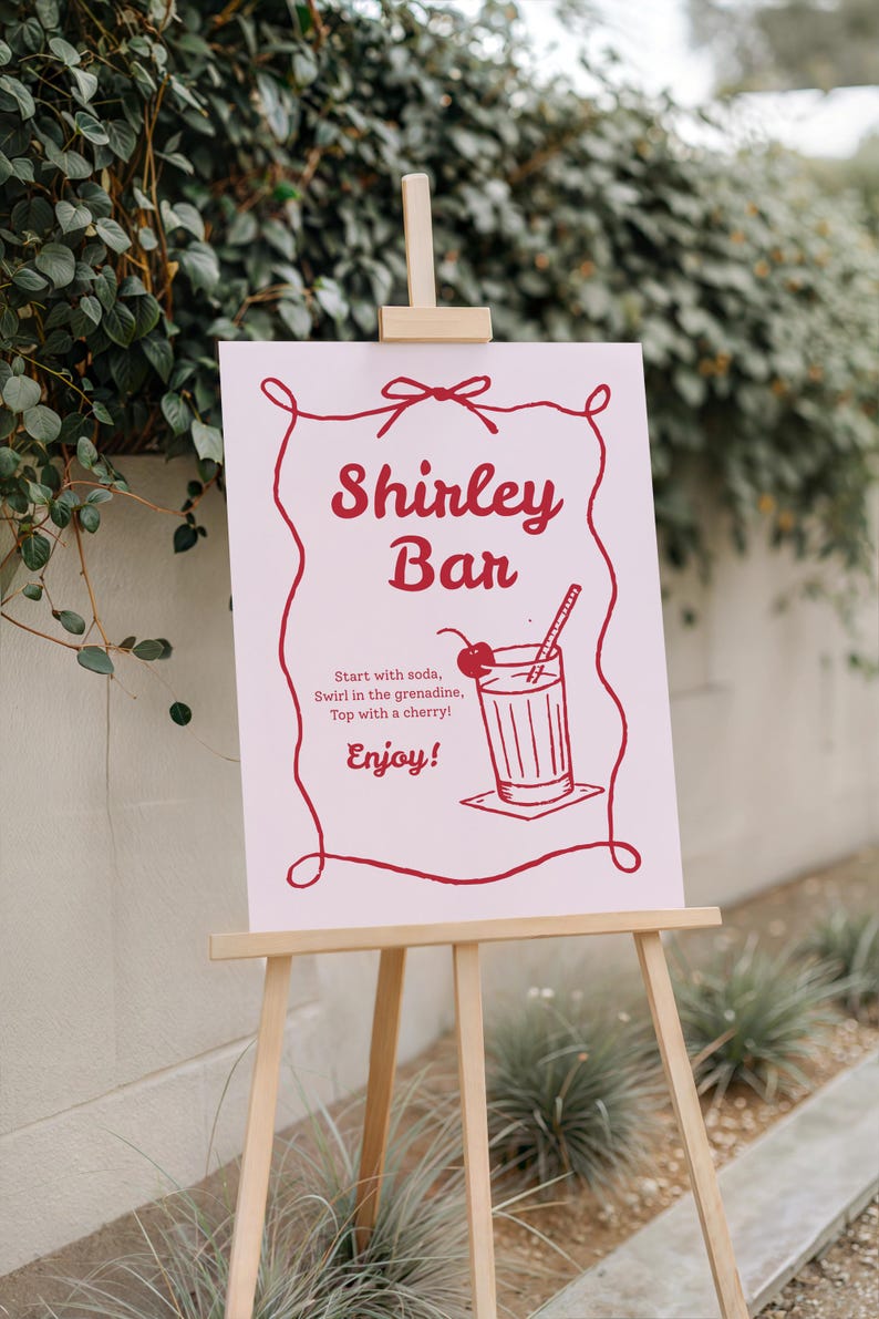 Shirley Temple Bar Sign: Bridal Shower Drink Menu, Editable Canva ...