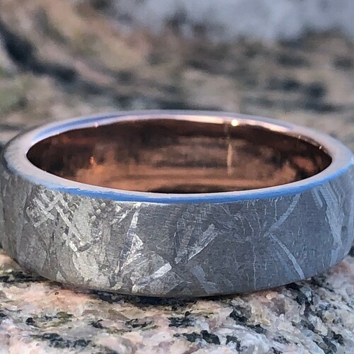 Meteorite Wedding Band Meteorite Ring With 18k White Gold - Etsy