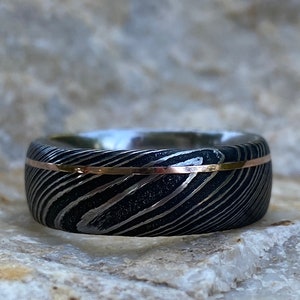 Damascus Ring 14k Gold Inlay Damascus Steel Wedding Band - Etsy