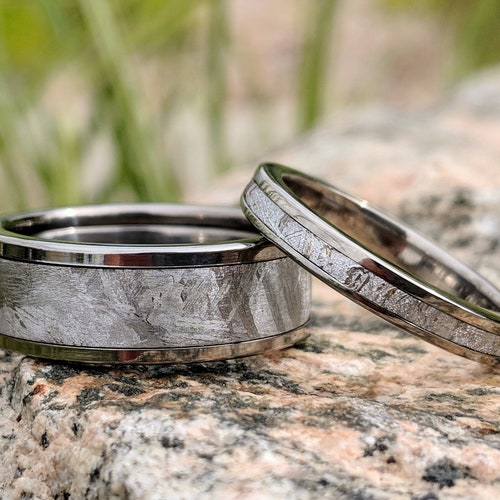 Wedding Ring Set Meteorite Ring USA Made Custom Artisan - Etsy