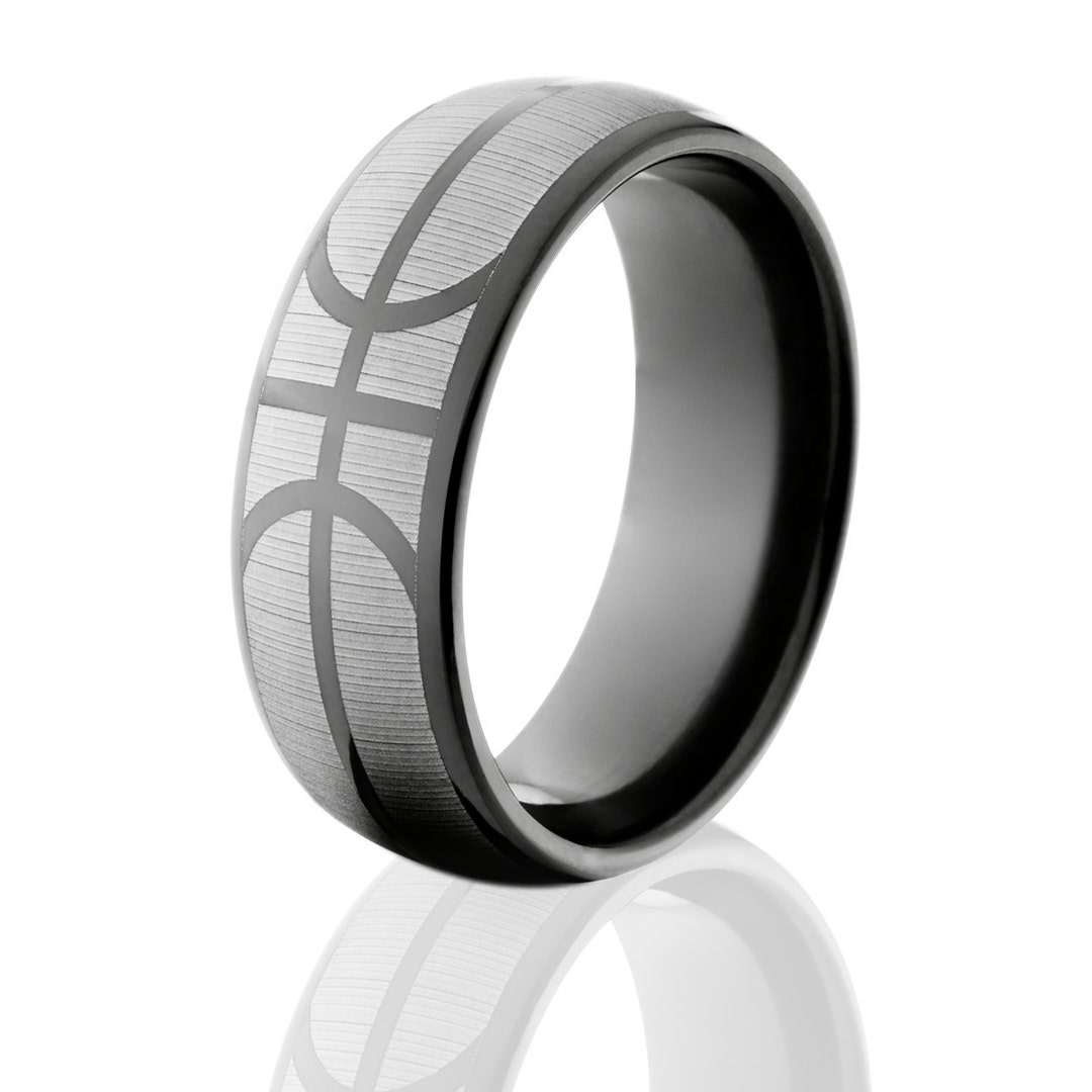 Black Zirconium Basketball Ring, Etched Sports Design, Unique USA Made ...