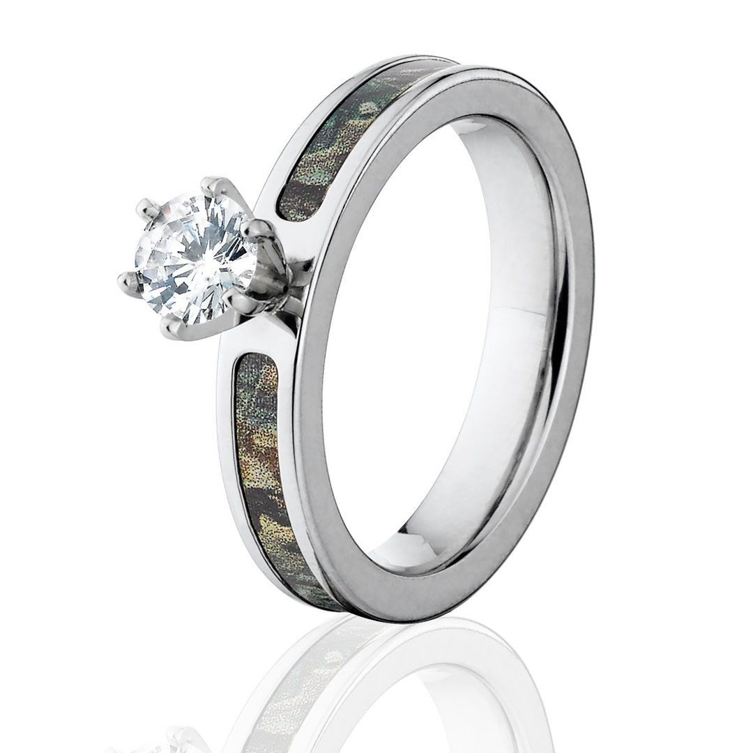 Realtree Timber Camo Engagement Ring, Cobalt Chrome 4mm Band With 14k ...