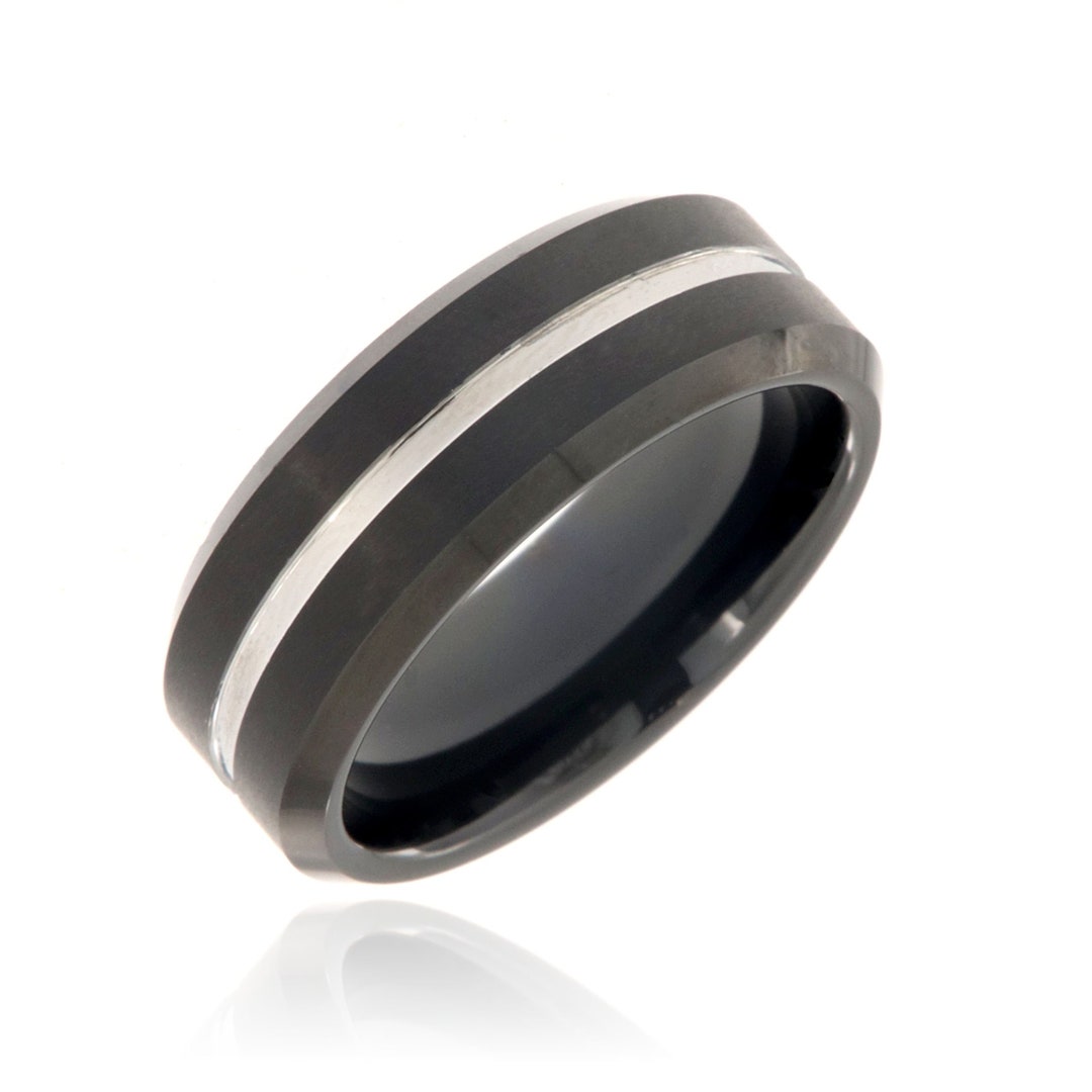 8mm Beveled Heavy Tungsten Carbide Ring With Black Finish & - Etsy
