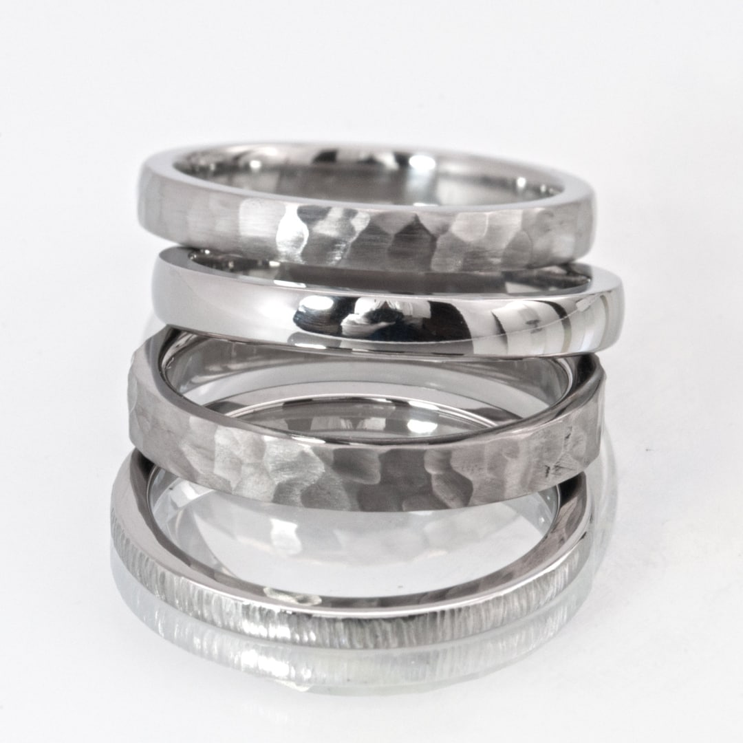 Titanium Stackable Rings, Hammered Rock Tree Bark Styles, Custom Women ...
