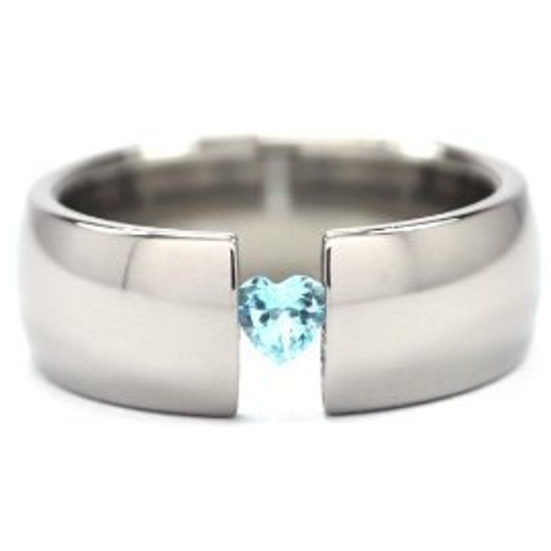 8 Mm Titanium Tension Setting Ring W/ Blue Topaz Heart Gemstone: SKU ...