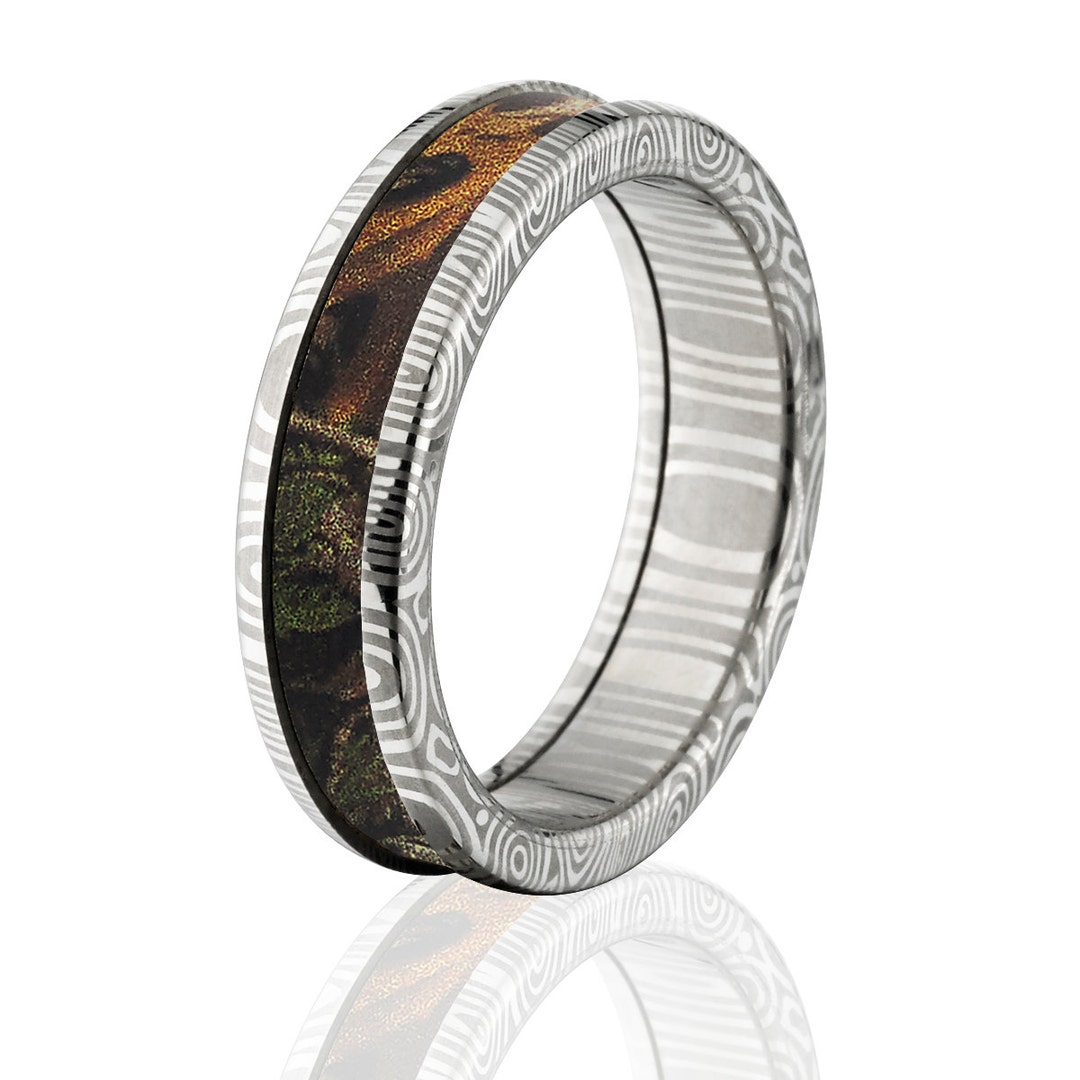 Damascus Steel Camo Ring, Custom Made Real Tree-xtra Band :DS_6HR_XTRA ...