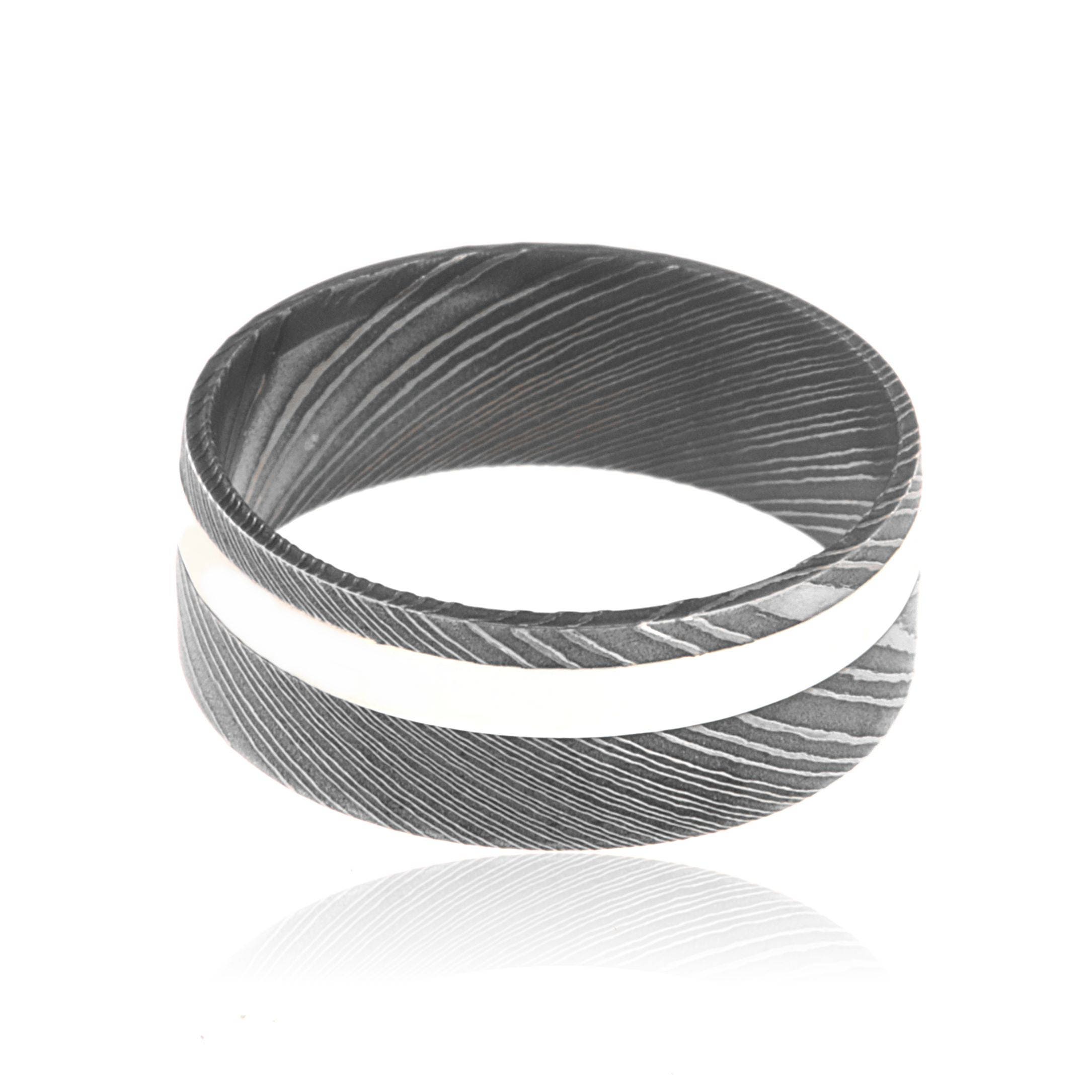 New 7mm Wide Damascus Ring with Silver Inlay | Etsy