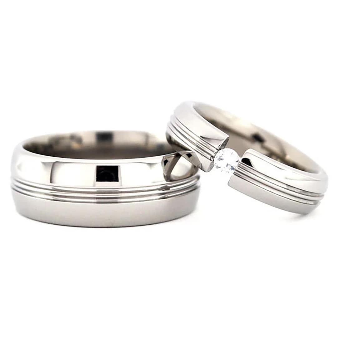 New Matching Titanium Wedding His and Her's Ring Set: 8HRCPP.5HRCPP ...