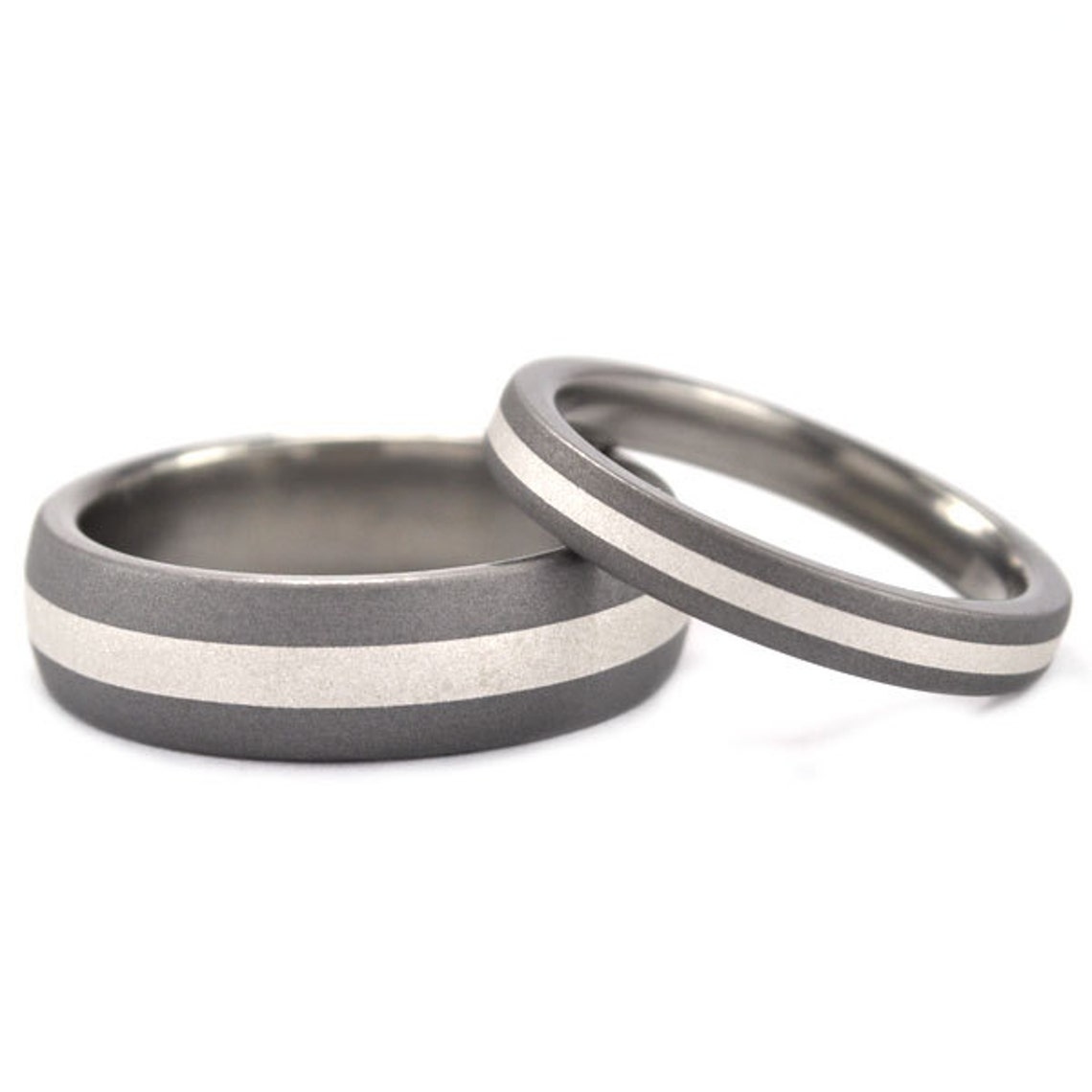 Matching 6 Mm and 3 Mm Titanium Rings With Sterling Silver - Etsy