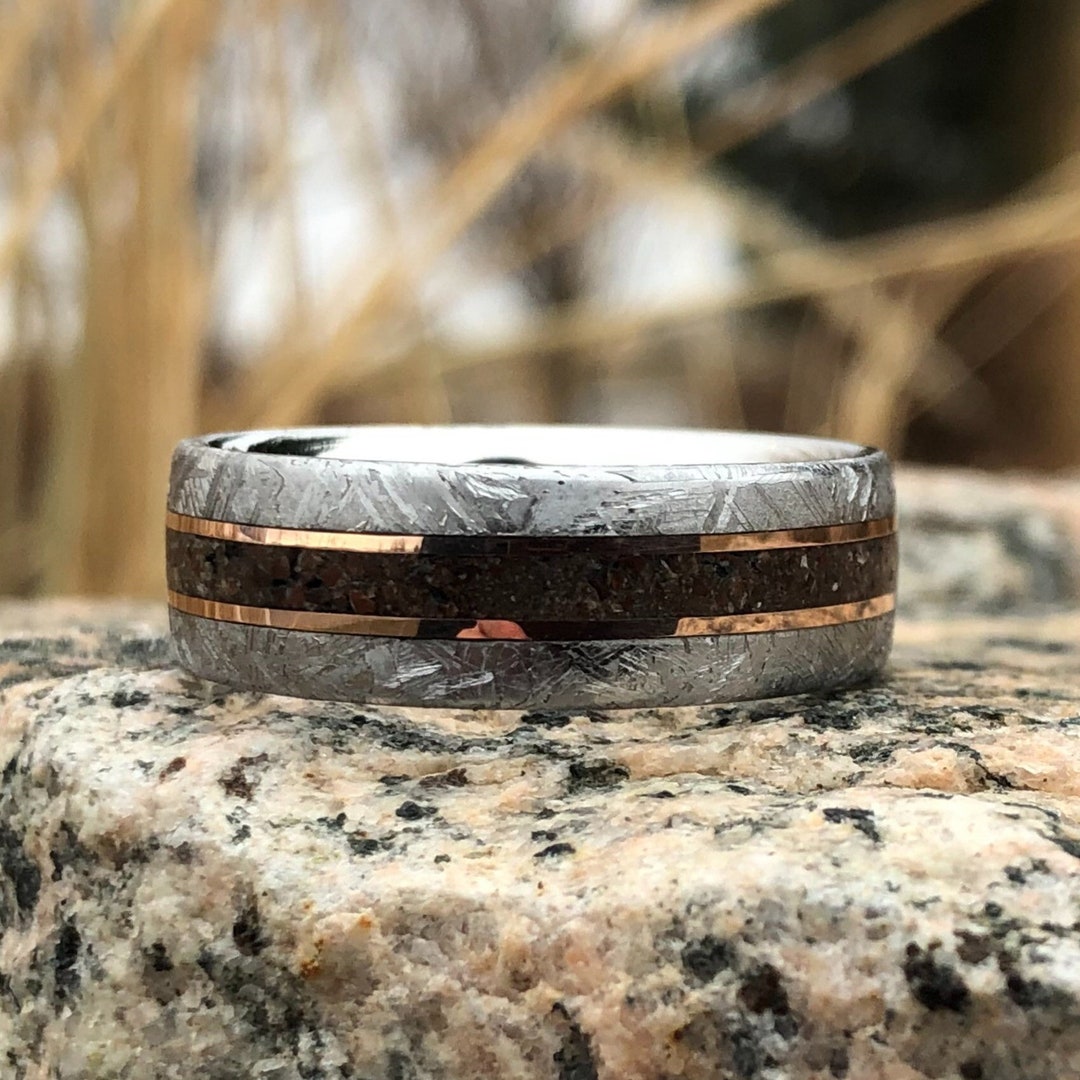Handcrafted Gibeon Meteorite and Dinosaur Bone Wedding Band - Unique ...