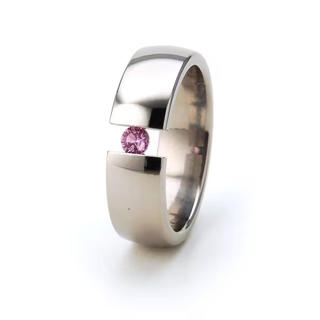 Titanium Tension Ring, Red Ruby Promise or Engagement Band, Handmade ...