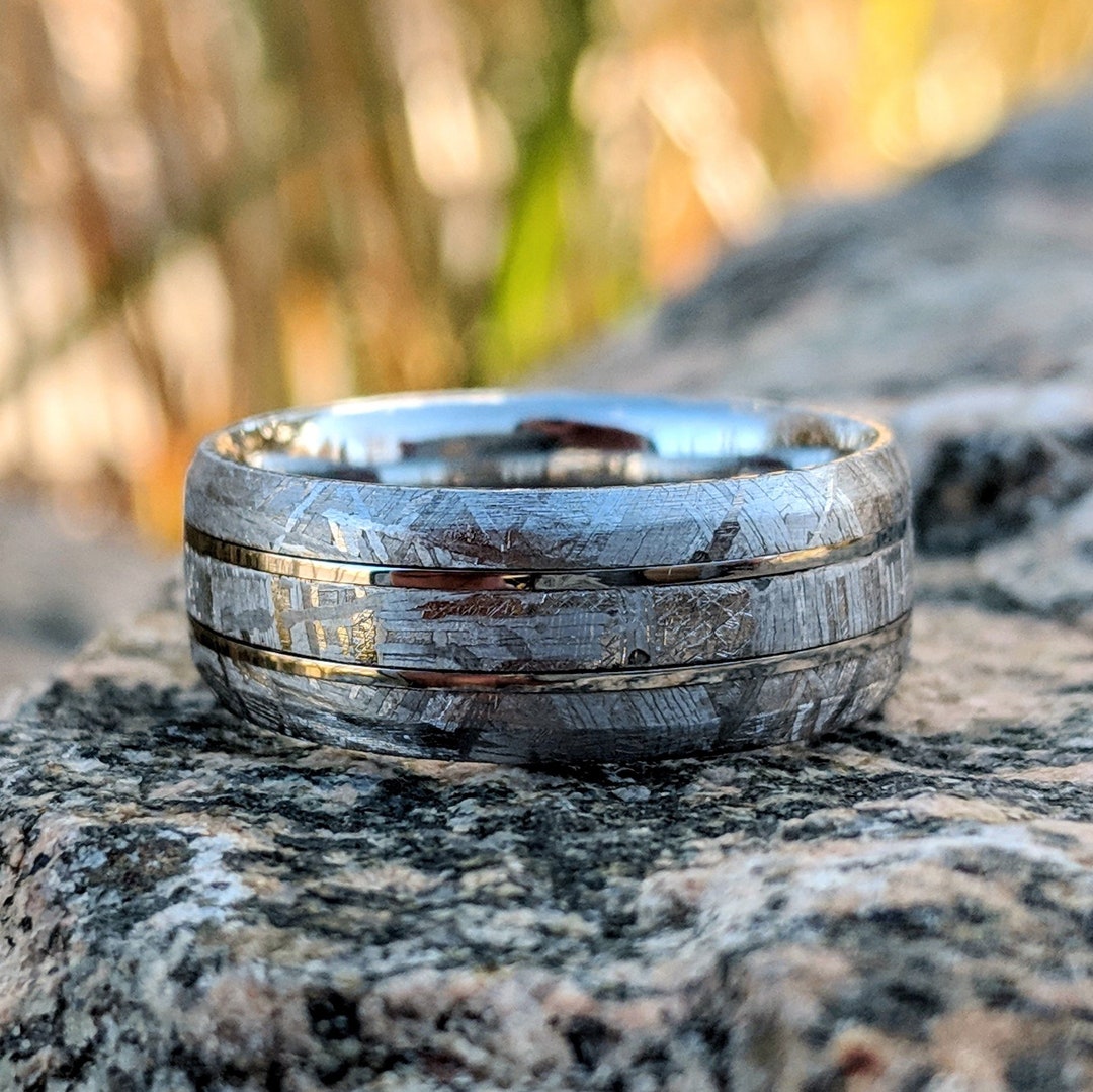 Gibeon Meteorite Wedding Band, 8mm Wide Custom Meteorite Ring, Handmade ...