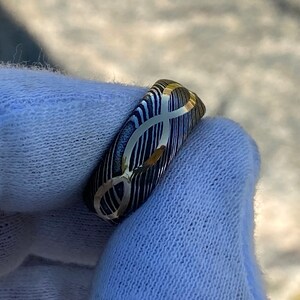 Damascus Ring 14k Yellow Gold Inlay Damascus Steel Wedding Band ...
