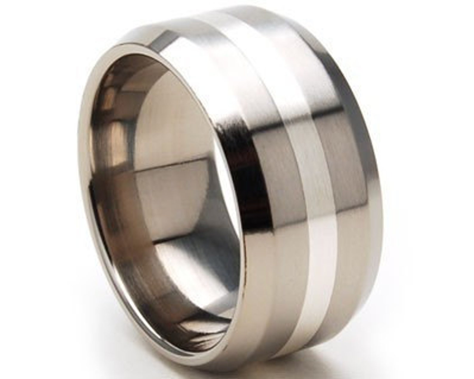 New 10mm Titanium Ring Sterling Silver Inlay Modern Ring - Etsy