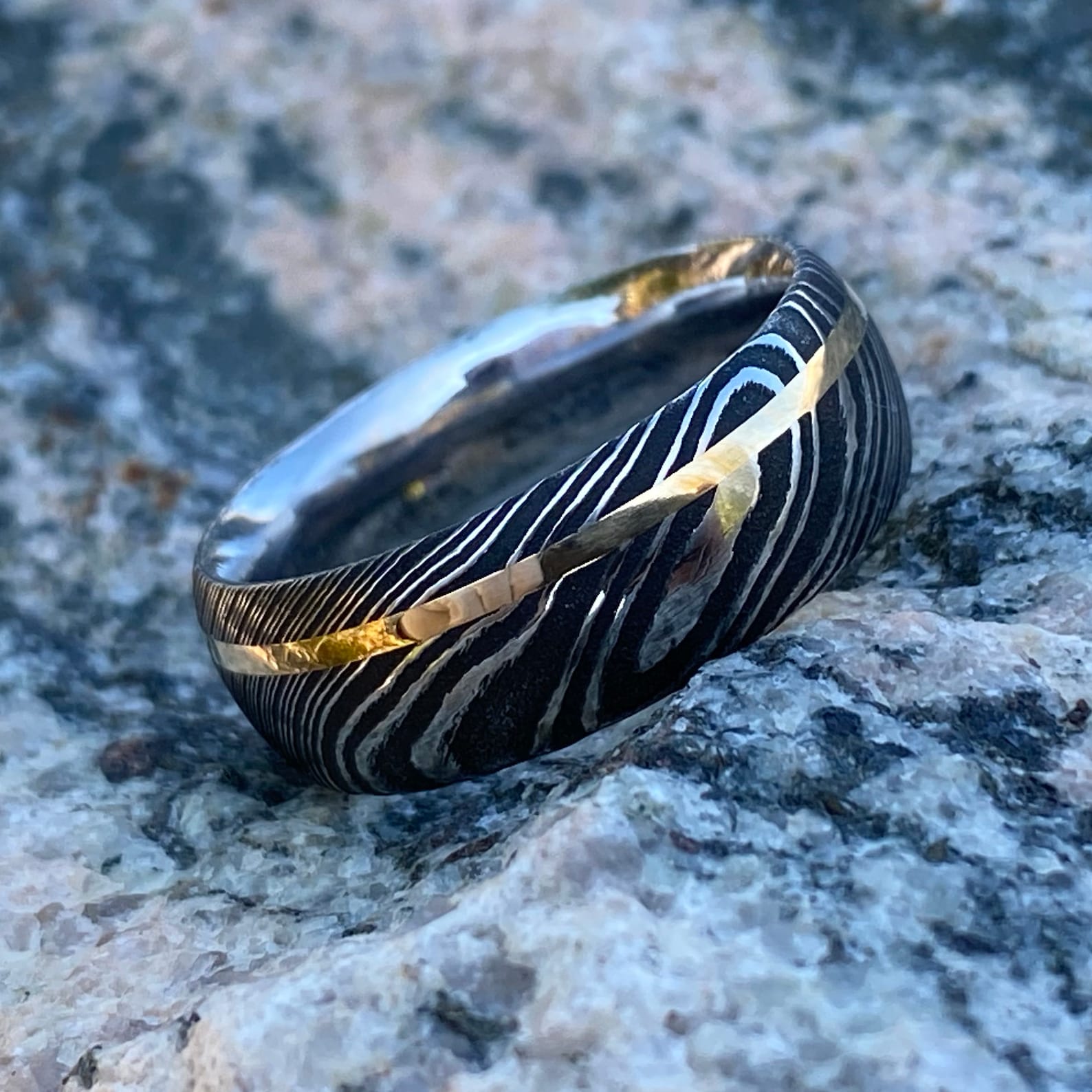 Damascus Ring 14k Yellow Gold Inlay Damascus Steel Wedding - Etsy