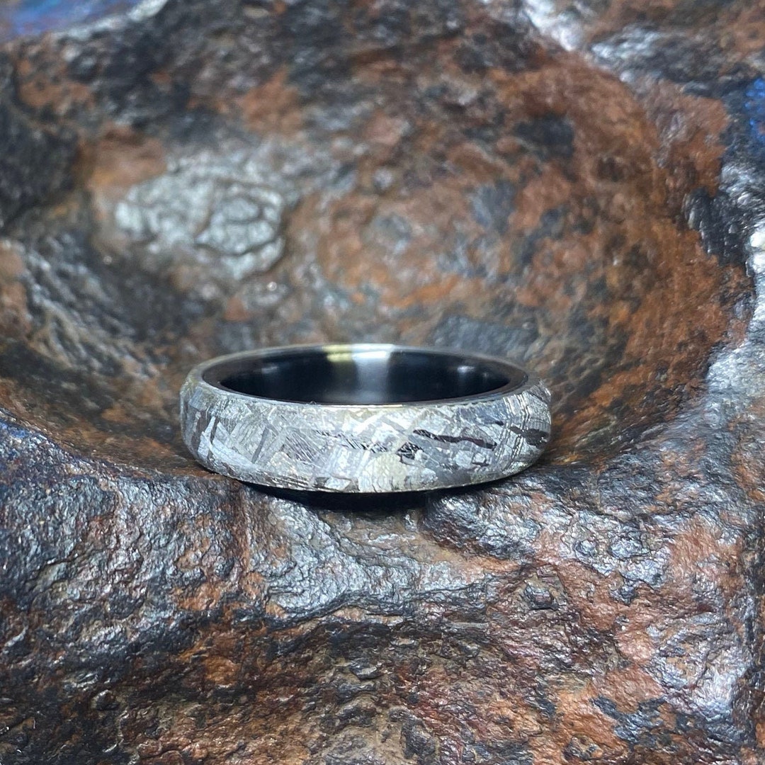 Authentic Meteorite Wedding Band With Black Titanium Sport Sleeve - 5mm ...