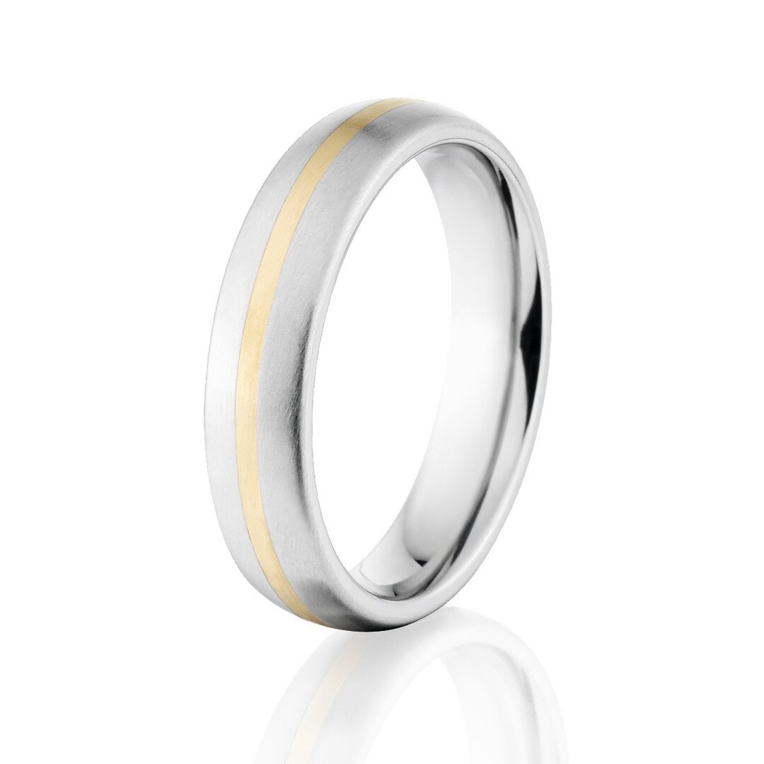 Half Round Style W/14k Inlay and a Brush Finish Cobalt Chrome Ring ...