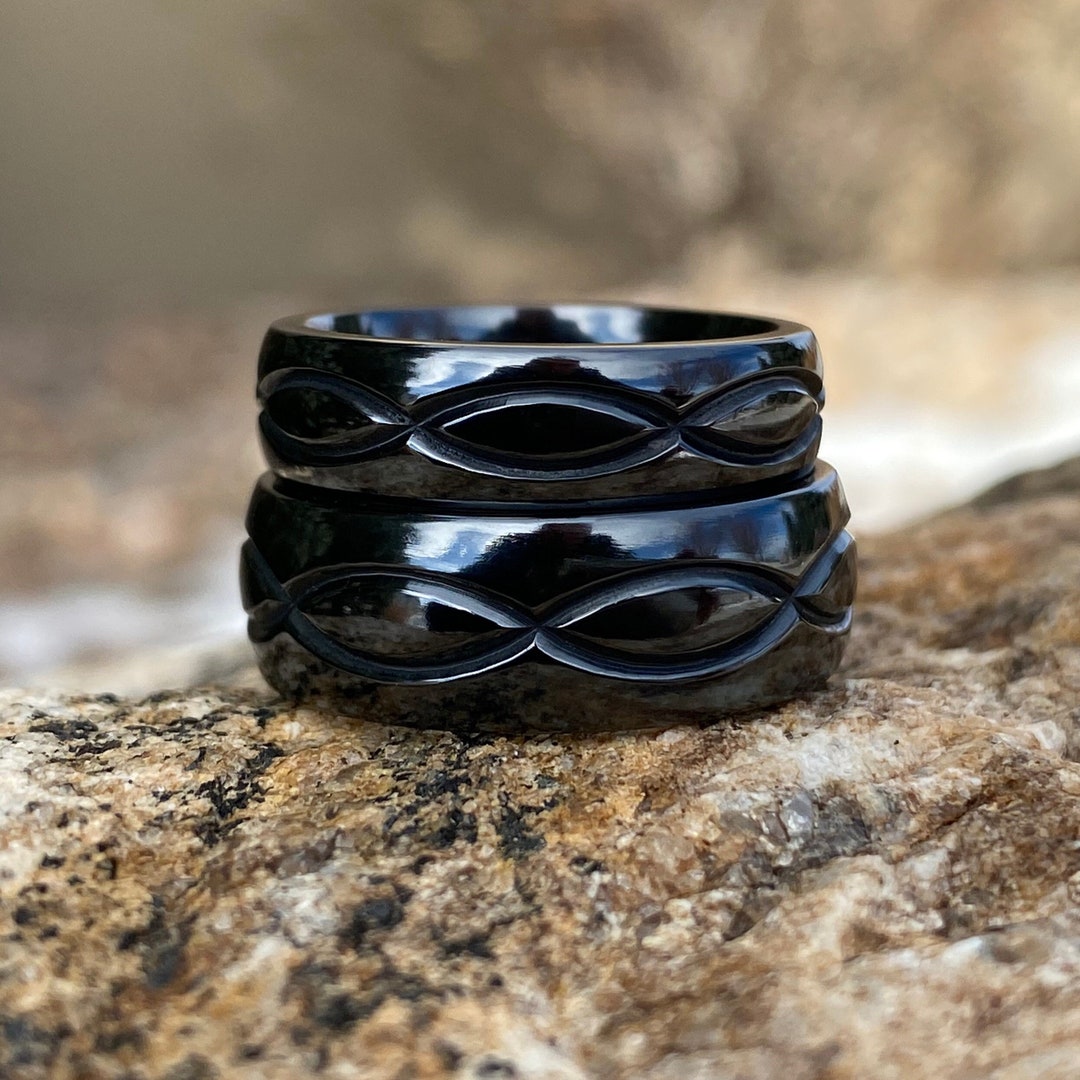 Black Titanium Infinity Wedding Ring Set, Matching His & Hers Bands ...